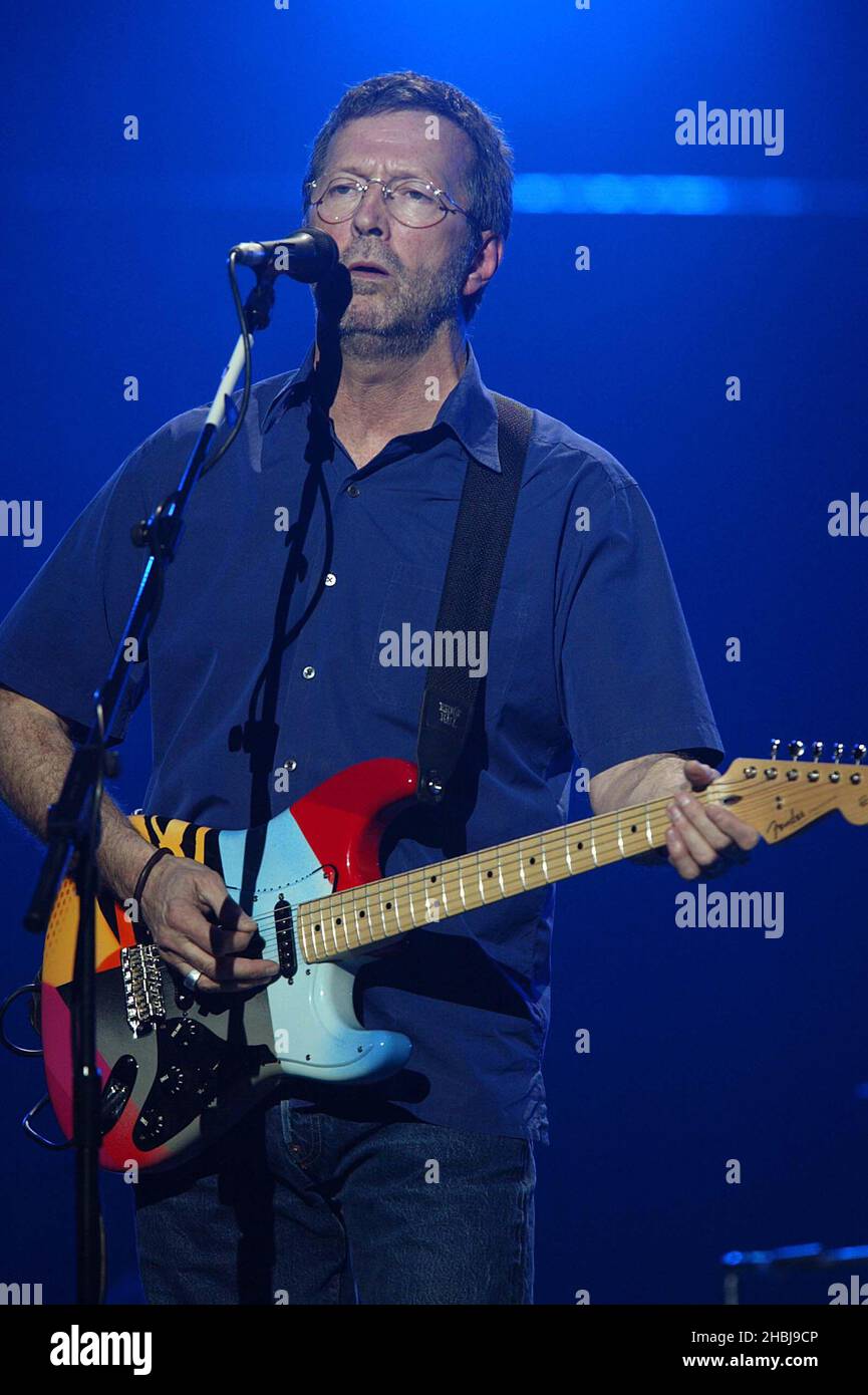 Eric Clapton performs on stage at the first of his London run of shows ...