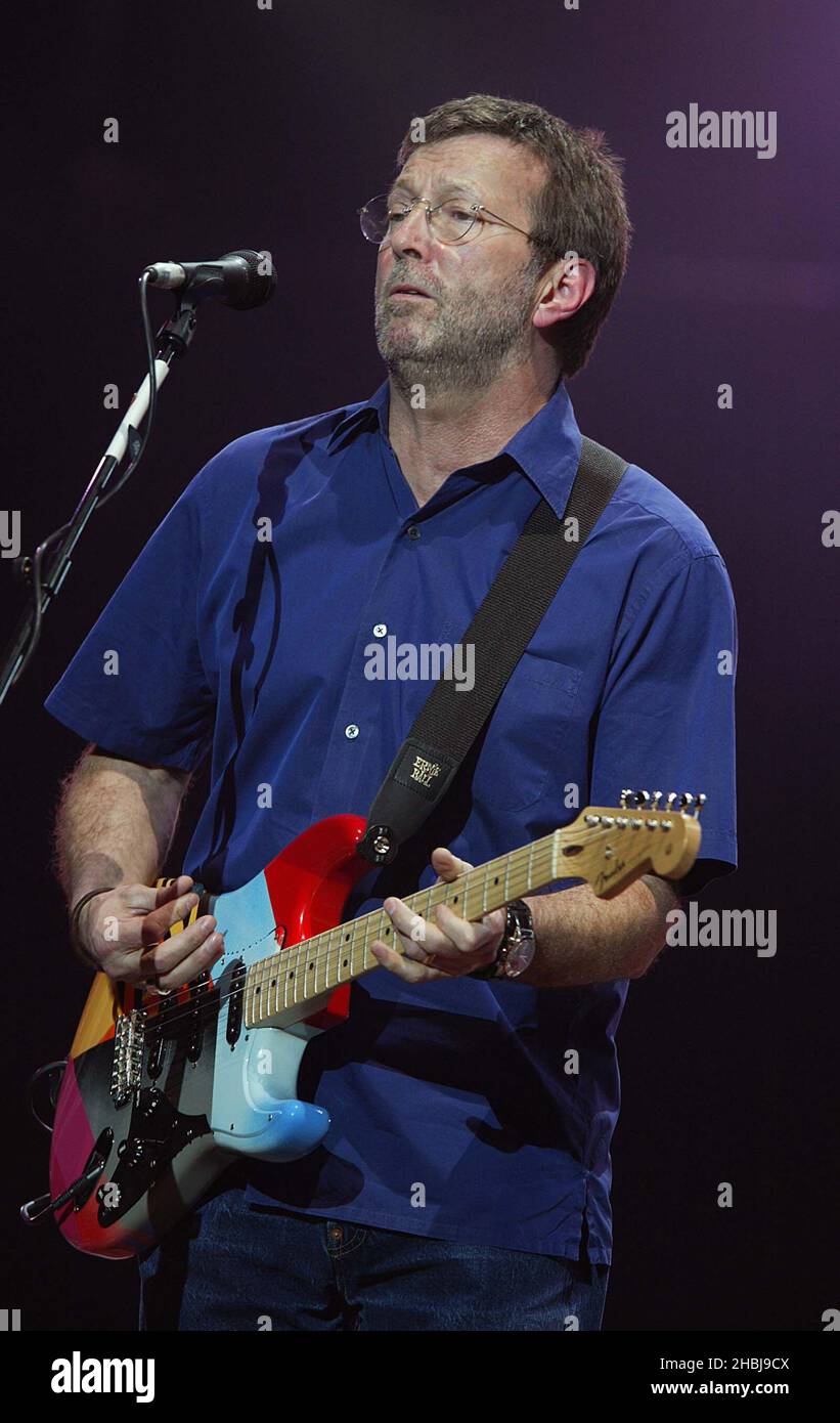 Eric Clapton performs on stage at the first of his London run of shows ...