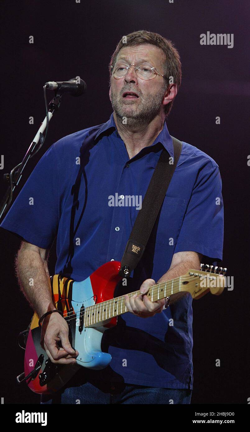 Eric Clapton performs on stage at the first of his London run of shows ...
