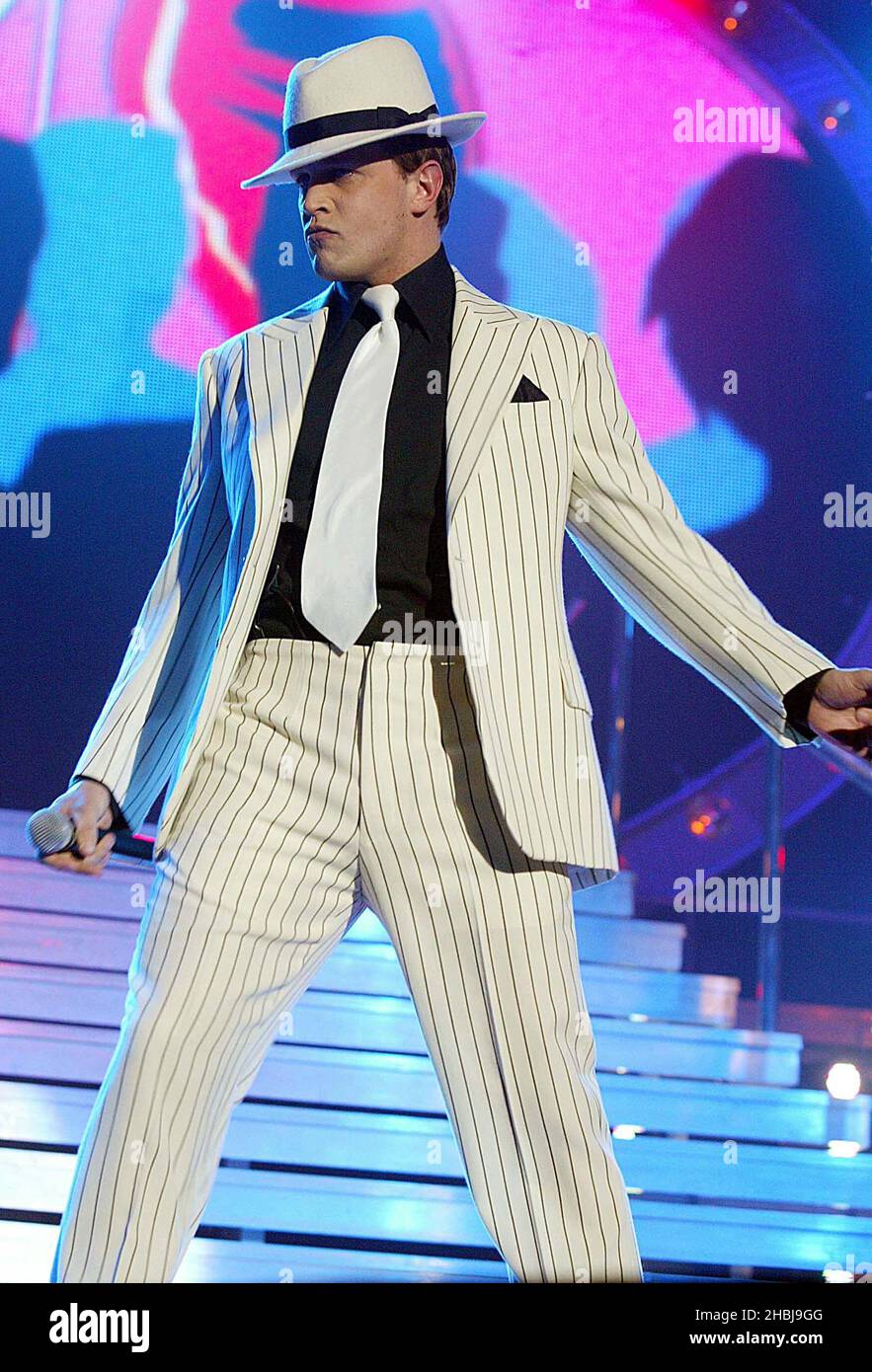 Westlife quartet less Brian McFadden perform on stage promoting their ...