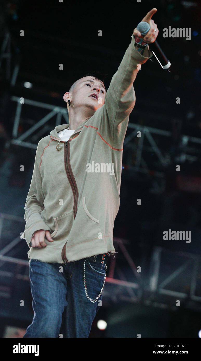 Linkin Park perform on stage at day one of the "Download Festival" at ...
