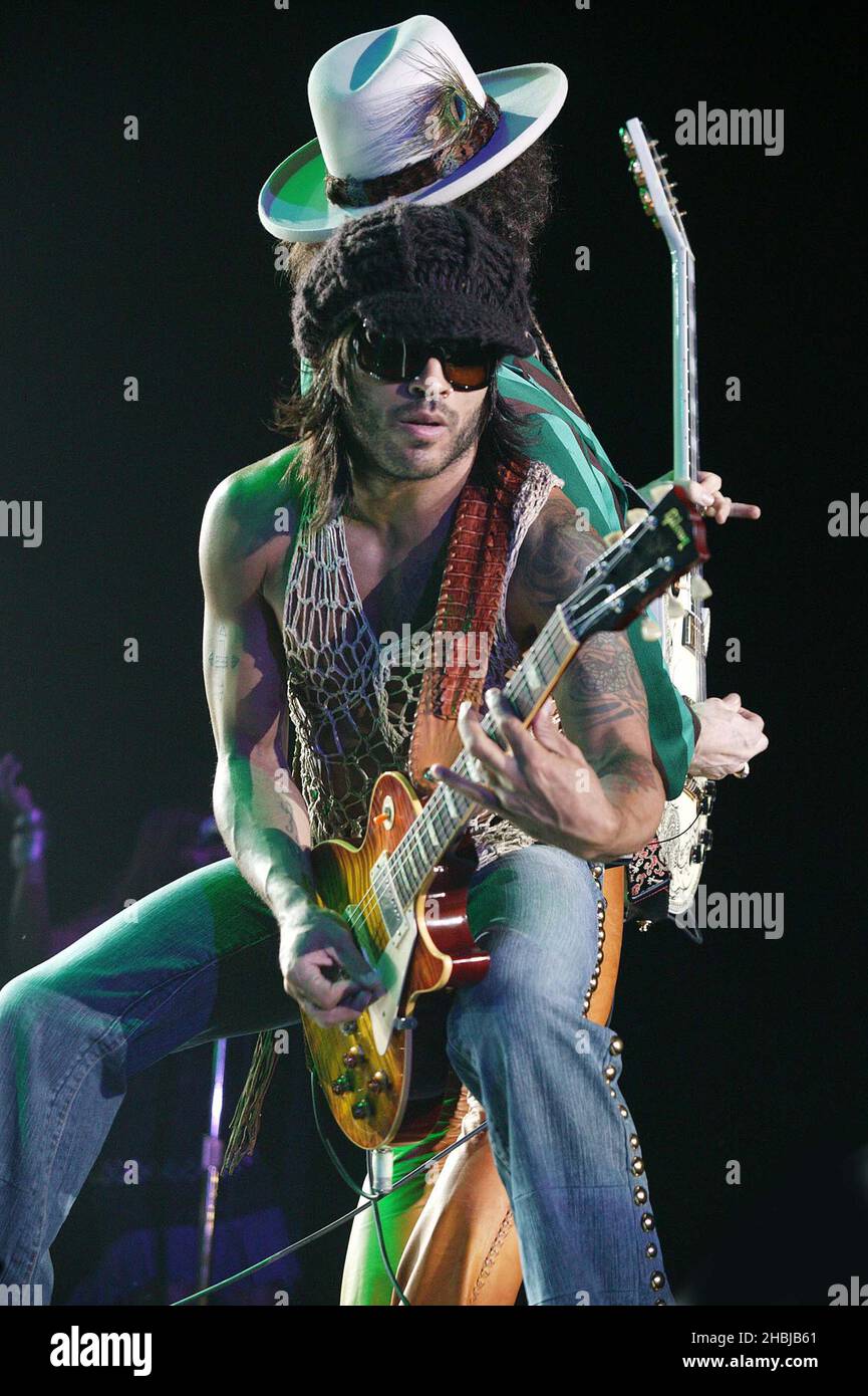 Singer Lenny Kravitz performs on stage at the only UK date on his ...