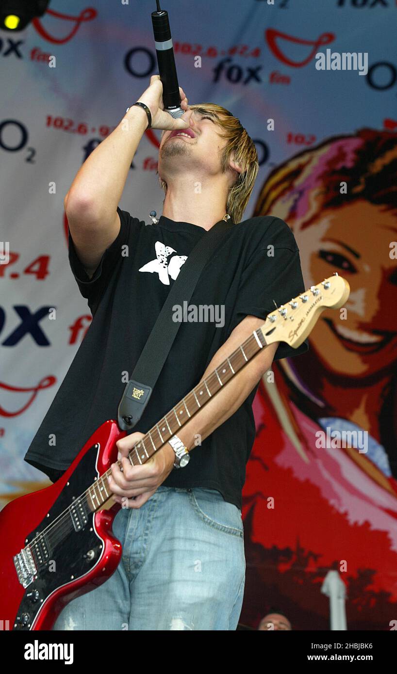 Charlie from Busted performing live at the Fox FM Party in the Park in ...