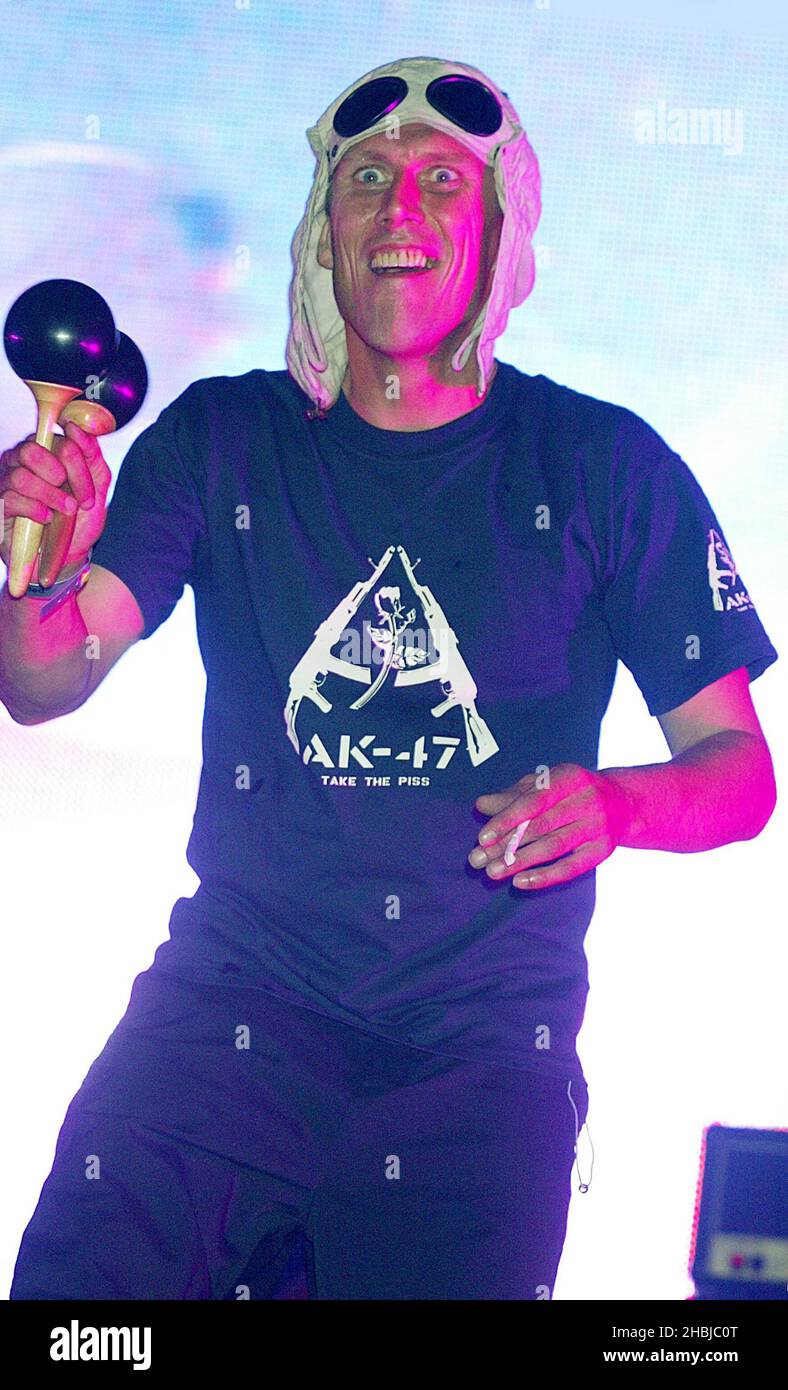 Bez from the Happy Monday's performs on stage as part of the outdoor ...