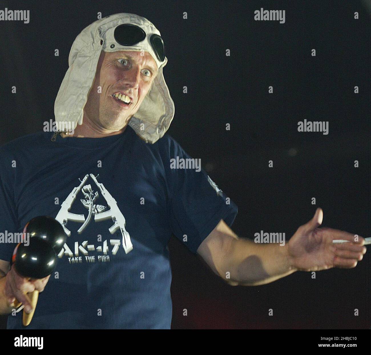 Bez from the Happy Monday's performs on stage as part of the outdoor ...