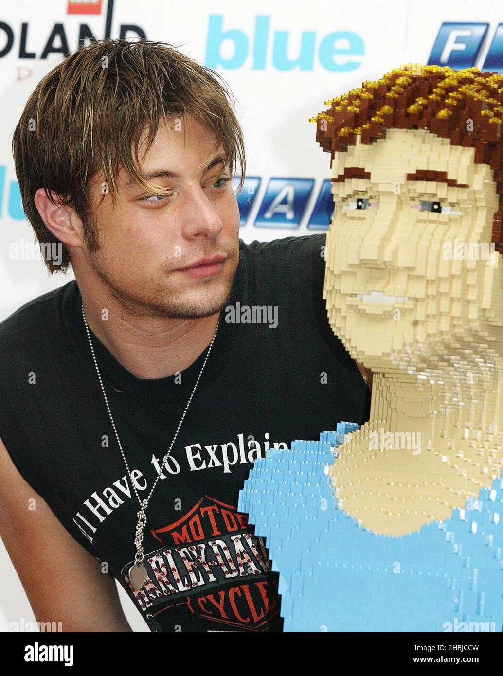 Duncan from Blue at Legoland at the unveiling of their lego heads at ...