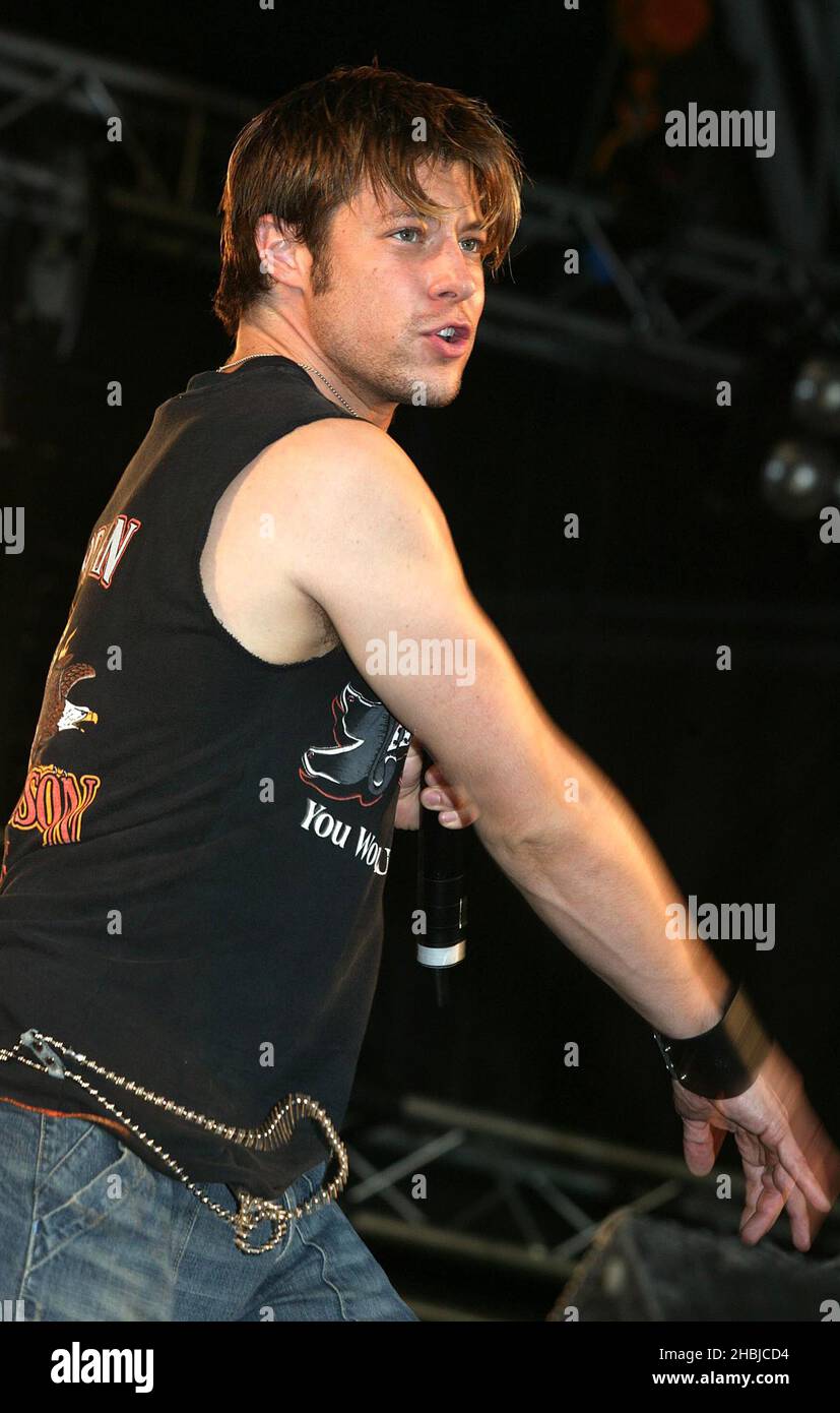 Duncan from Blue performs live on stage at Legoland after unveiling of ...