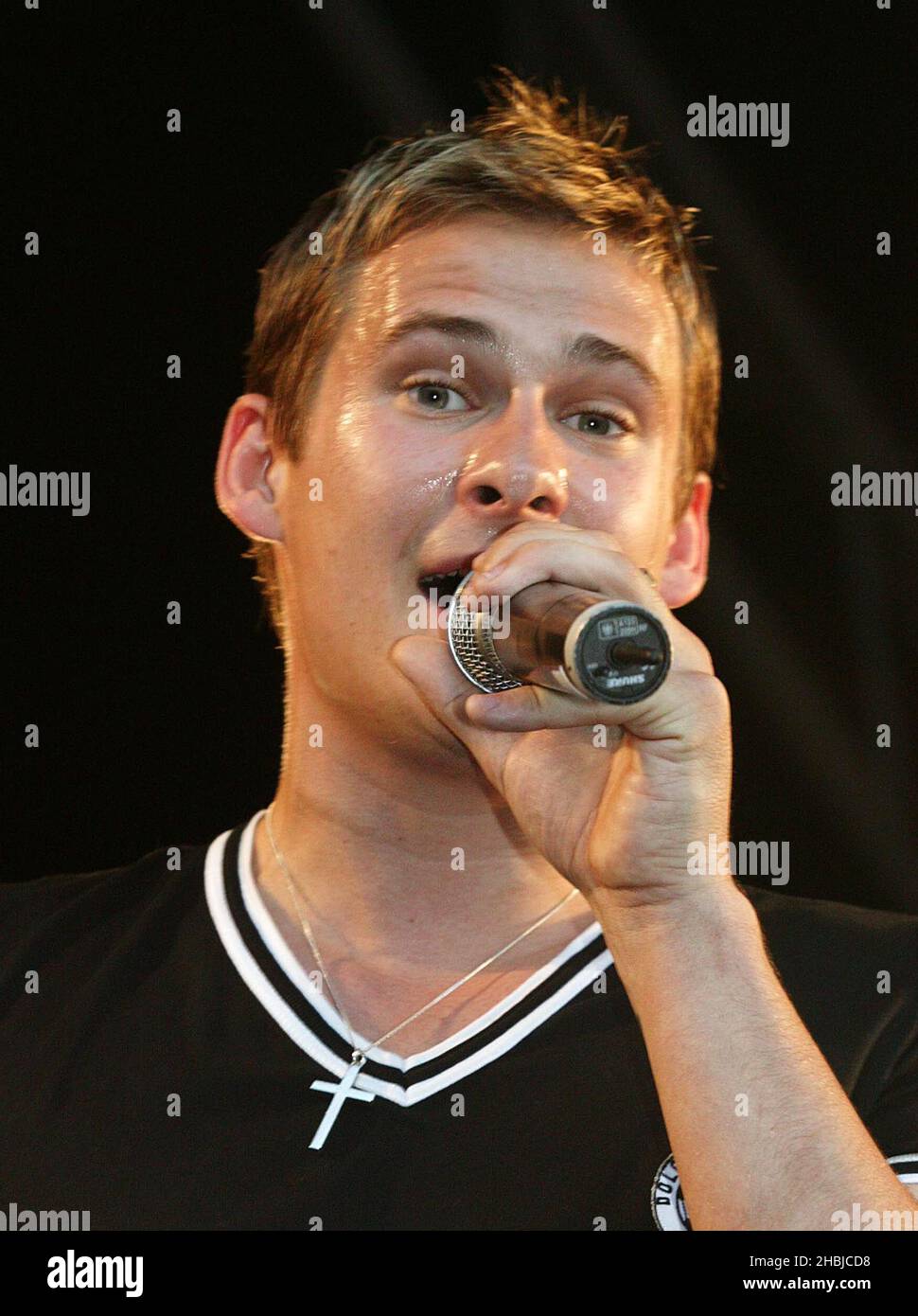 Lee from Blue performs live on stage at Legoland after unveiling of ...