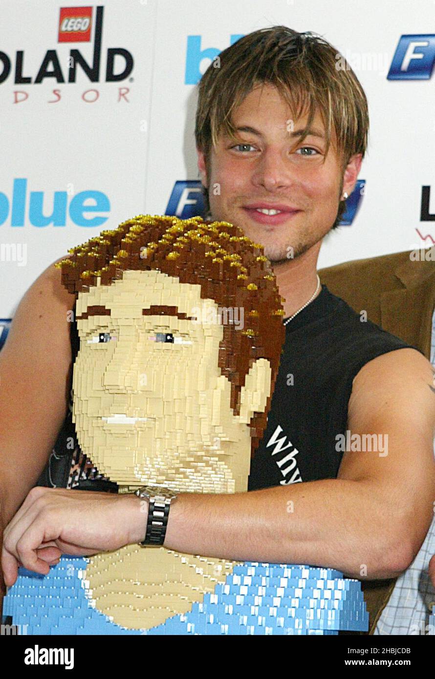 Duncan from Blue at Legoland at the unveiling of their lego heads at ...