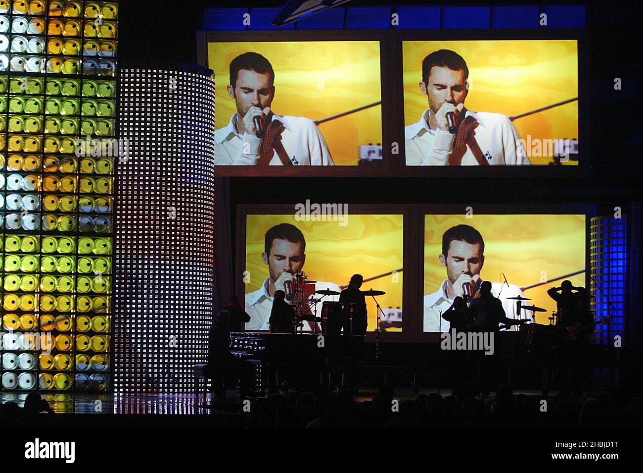 Maroon 5 video screen on stage at the 2004 World Music Awards at the ...
