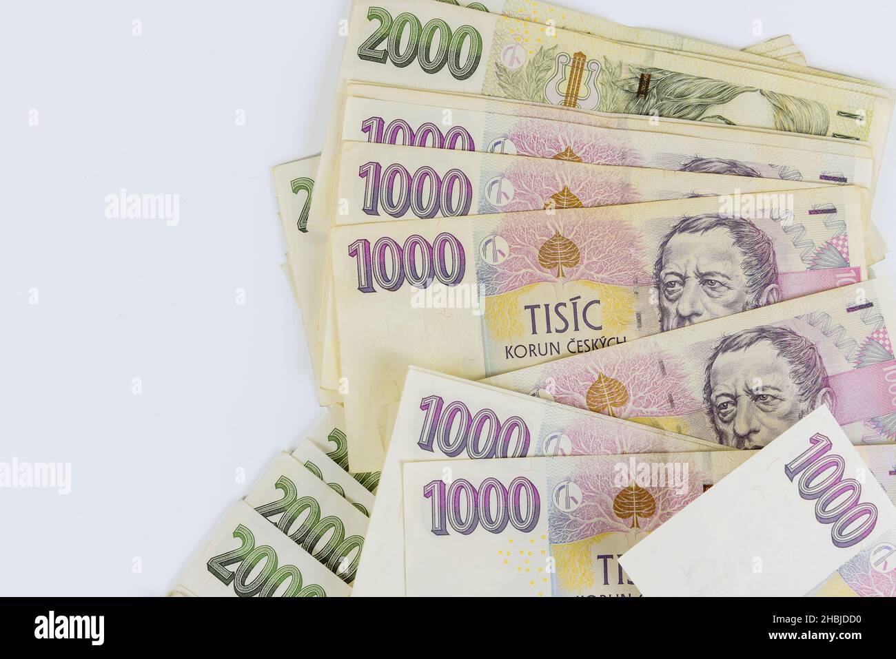 Czech Republic currency of Czech koruna banknotes on white background ...