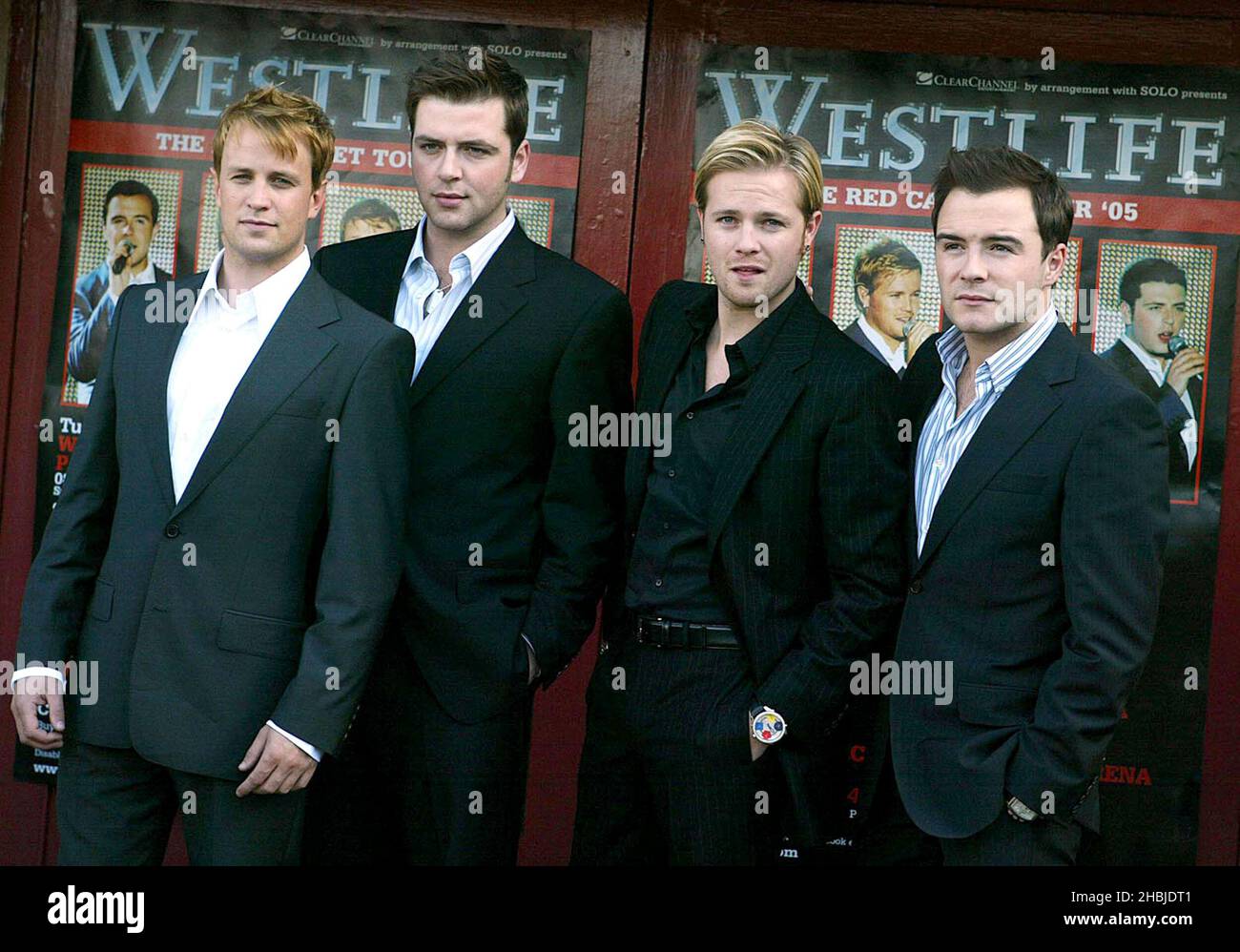 Westlife pose for group shot outside Wembley Arena announcing 2005 ...