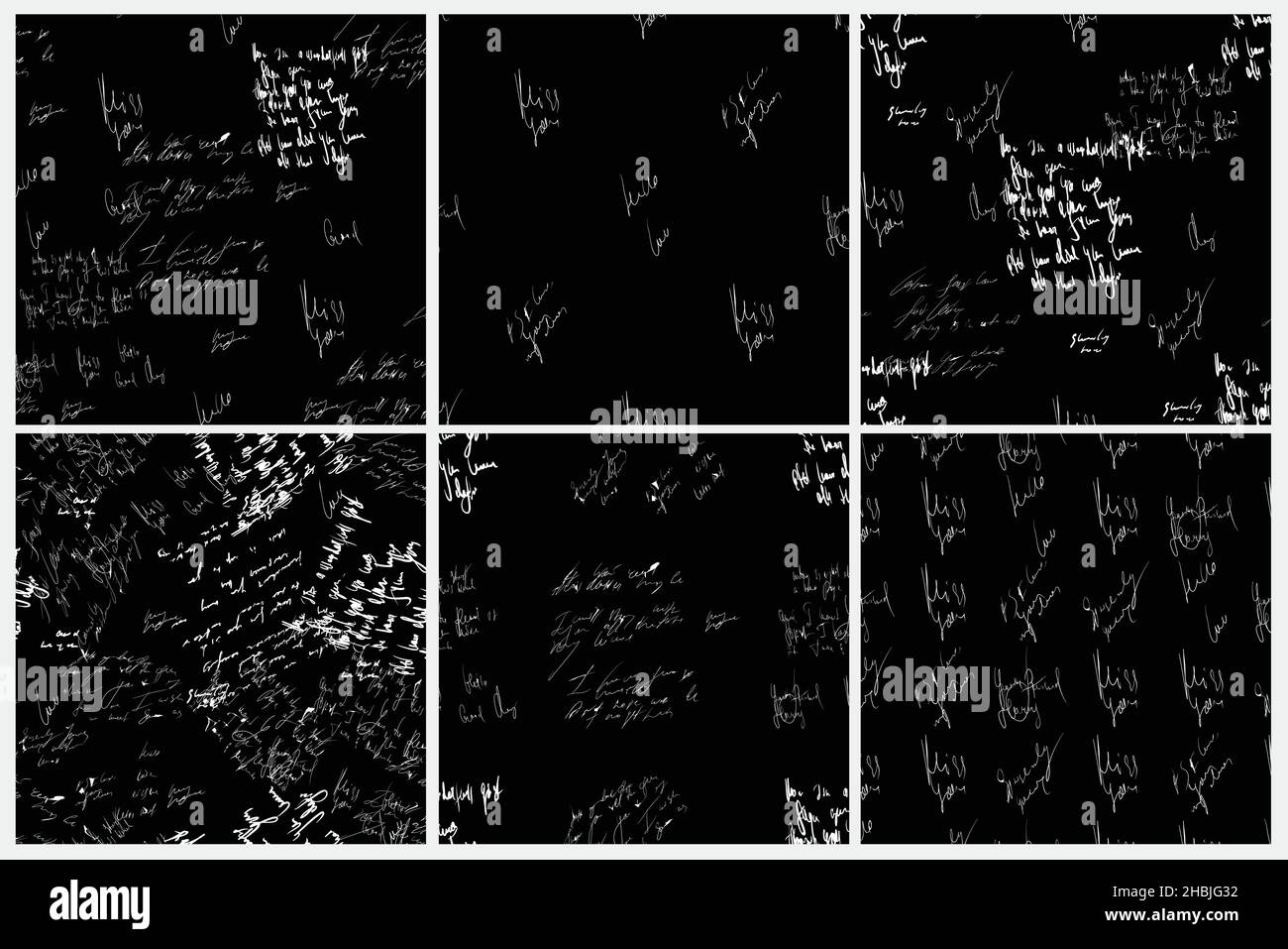 Seamless vector pattern set. White text on a black background Stock ...