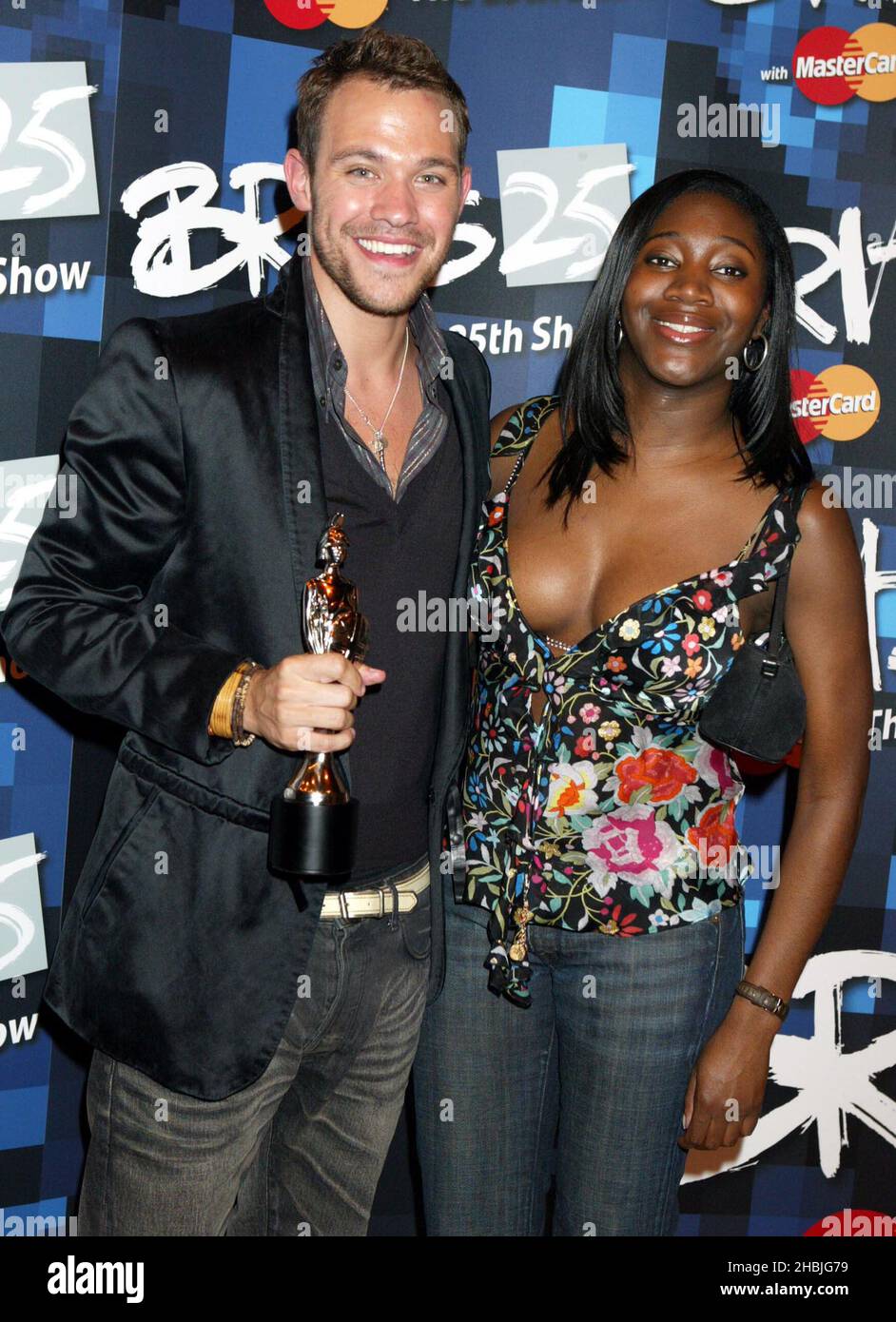 Will Young and friend at the Brit Awards 2005, Earls Court, London ...