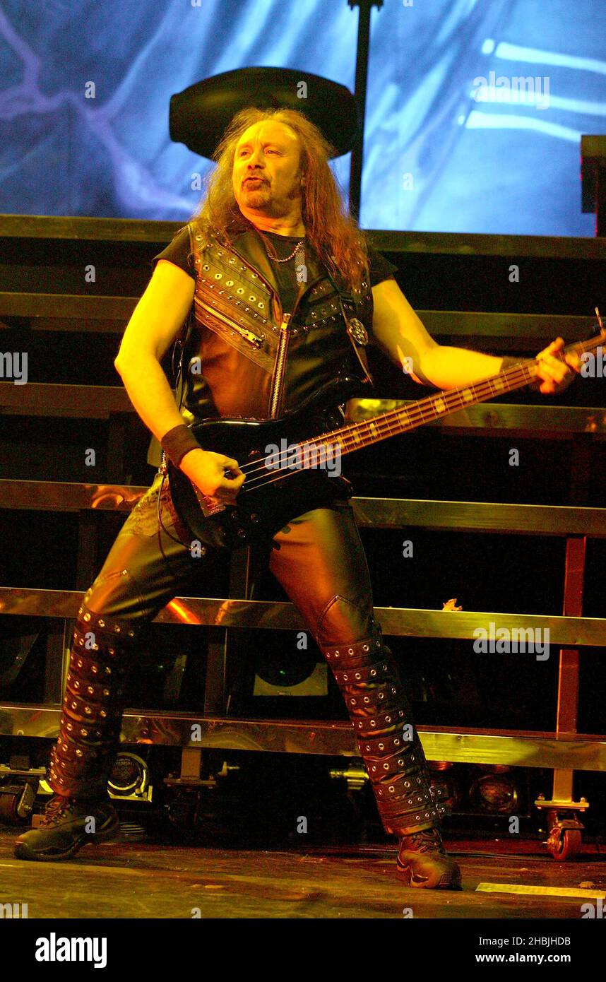 Bassist Ian Hill of Judas Priest performs on stage at The Carling ...