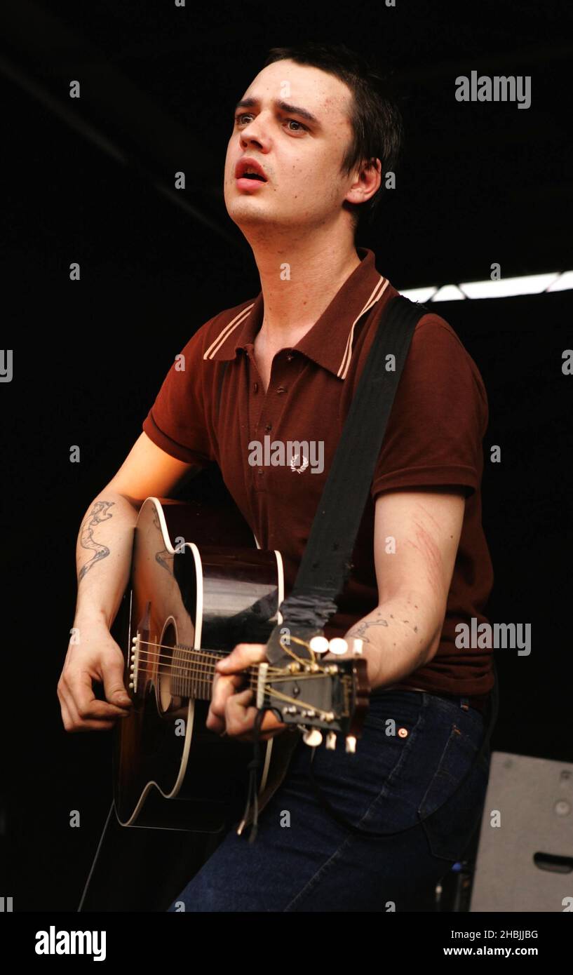 Pete Doherty performs on stage as part of the Unite against Facism at ...