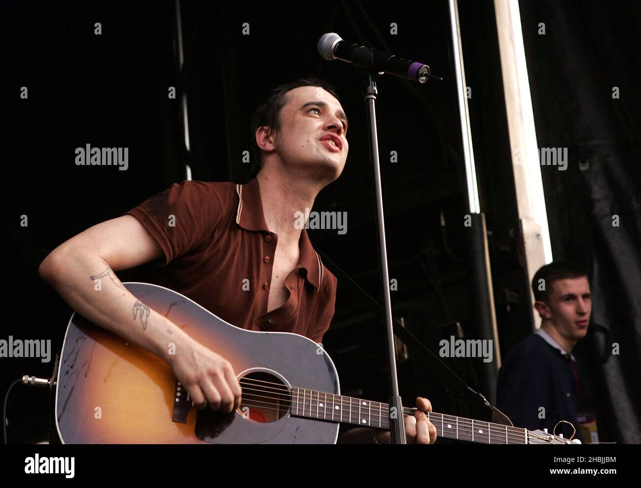 Pete Doherty performs on stage as part of the Unite against Facism at ...