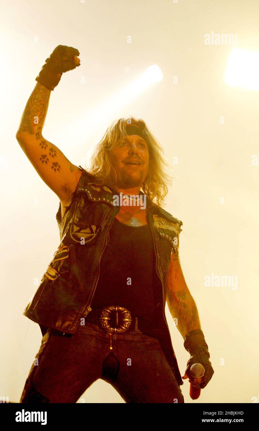 Vince Neil of recently reunited US metal band Motley Crue play London ...