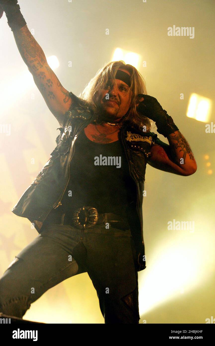Vince Neil of recently reunited US metal band Motley Crue play London ...