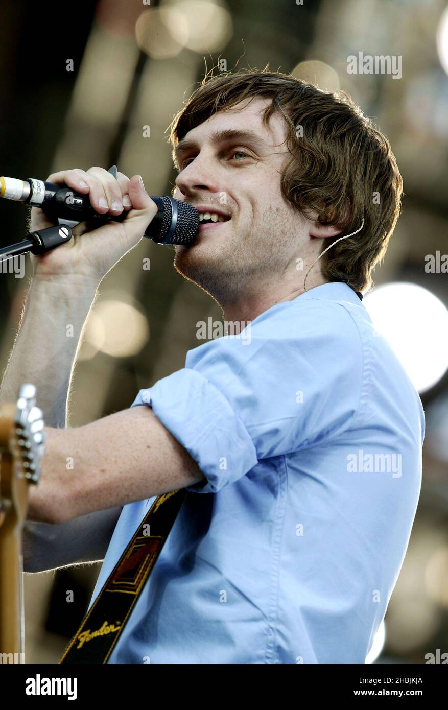 Joel Potts of Athlete support U2 performing on stage on the first ...
