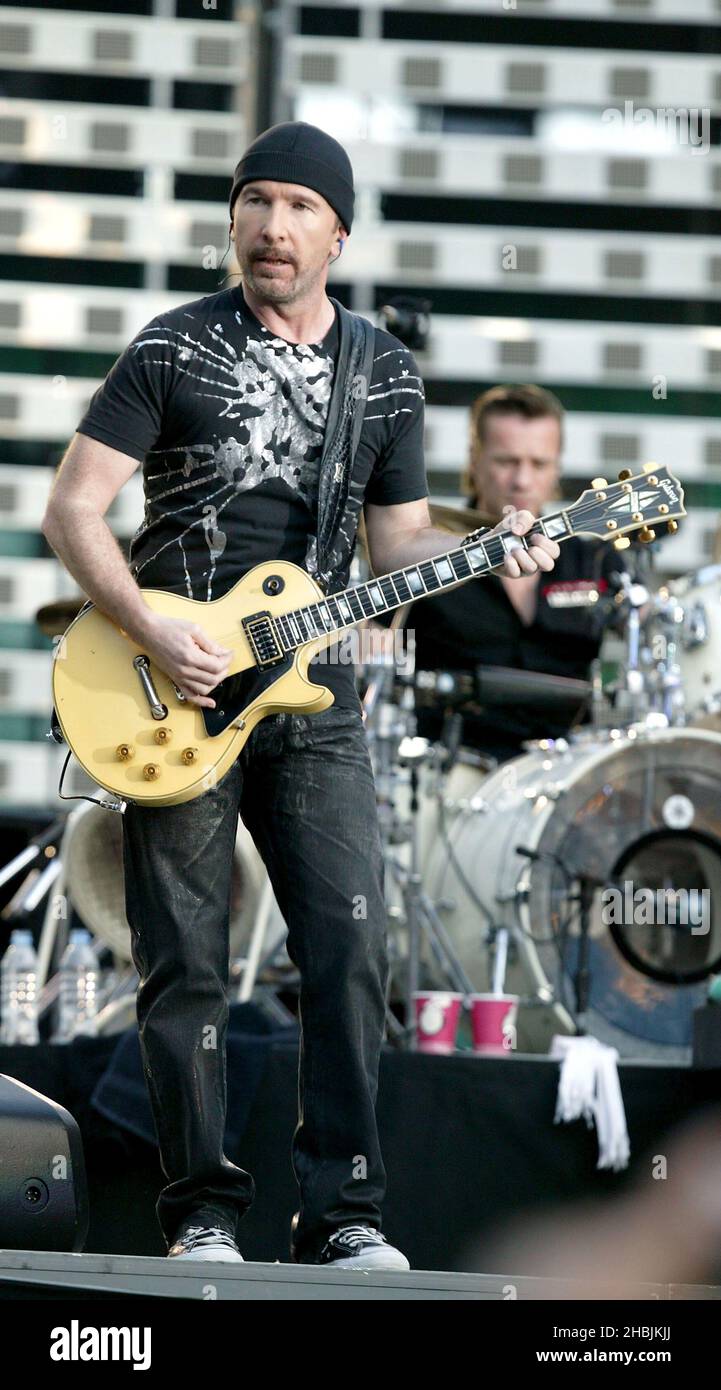 The Edge of U2 perform on stage on the first London night of their ...