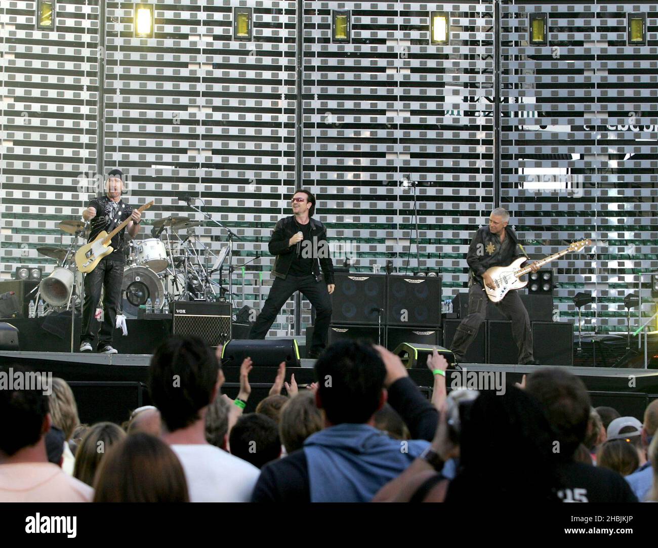 Larry mullen u2 perform stage first london night hi-res stock ...