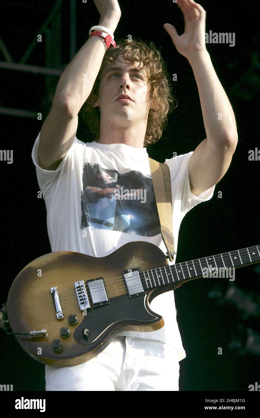 Johnny Borrell of Razorlight supports Queen performing live on stage at ...