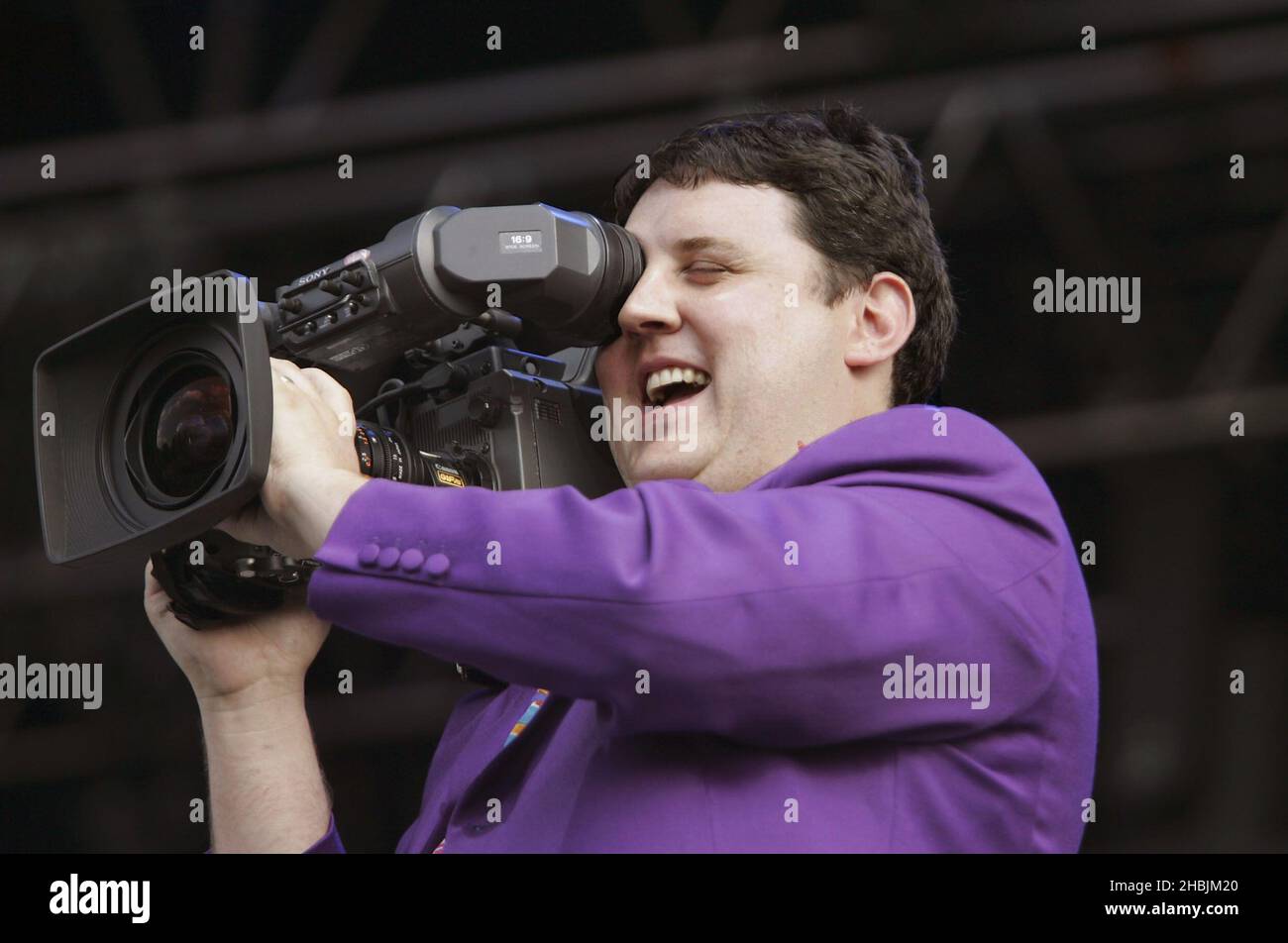 Peter Kay supports Queen performing live on stage at Hyde Park in ...
