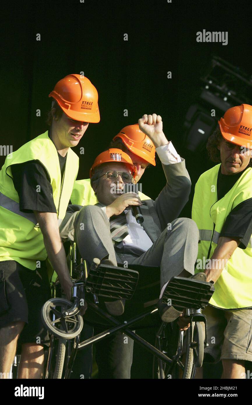 Peter Kay supports Queen performing live on stage at Hyde Park in ...