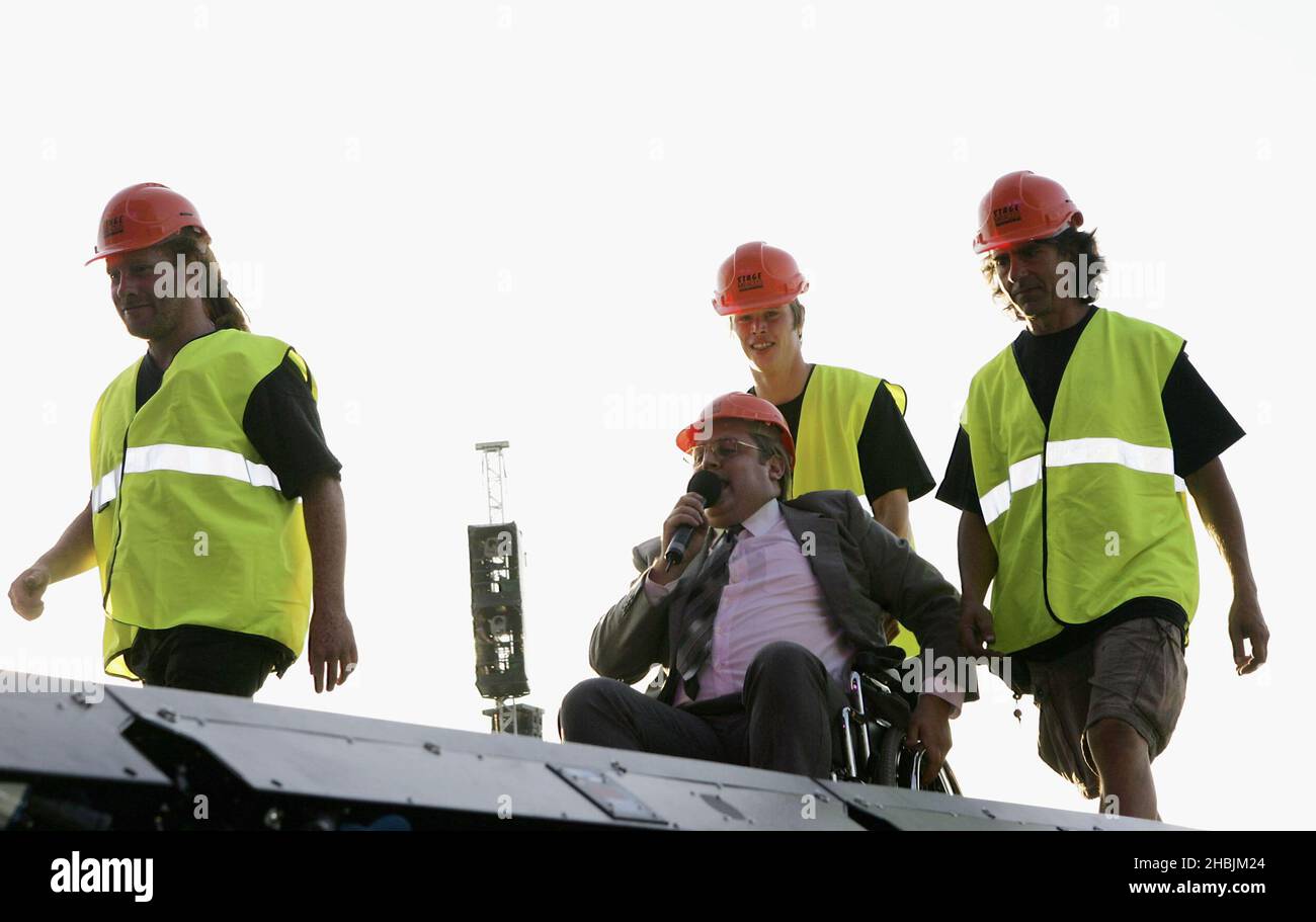 Peter Kay supports Queen performing live on stage at Hyde Park in ...