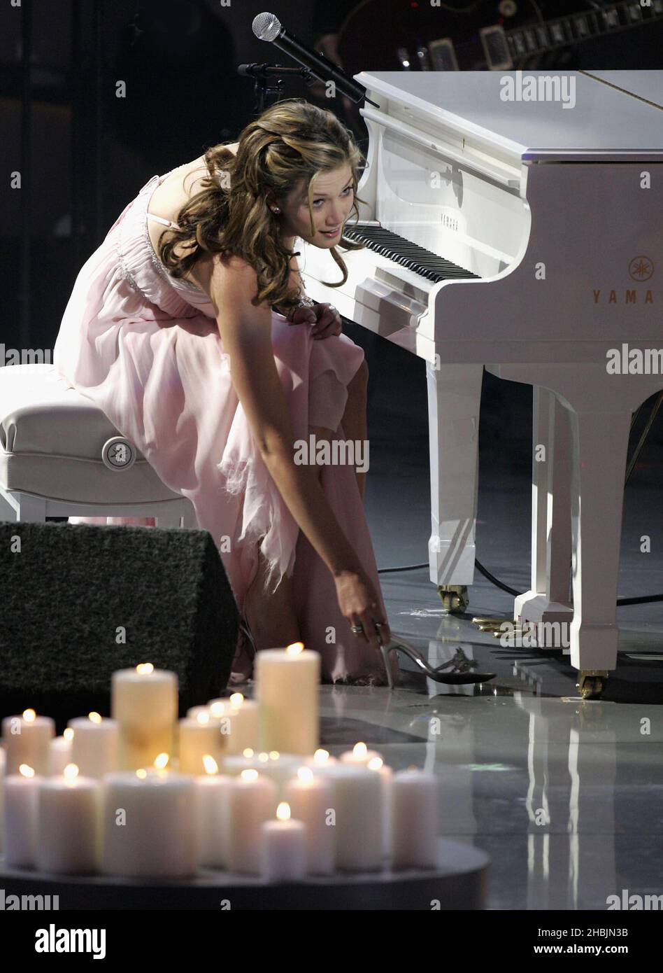 Delta Goodrem performs live on stage at the 2005 World Music Awards at ...