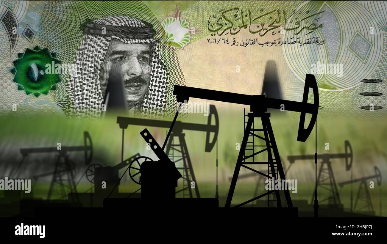 Bahrain Dinar money counting machine with oil pump. Petroleum rig and ...