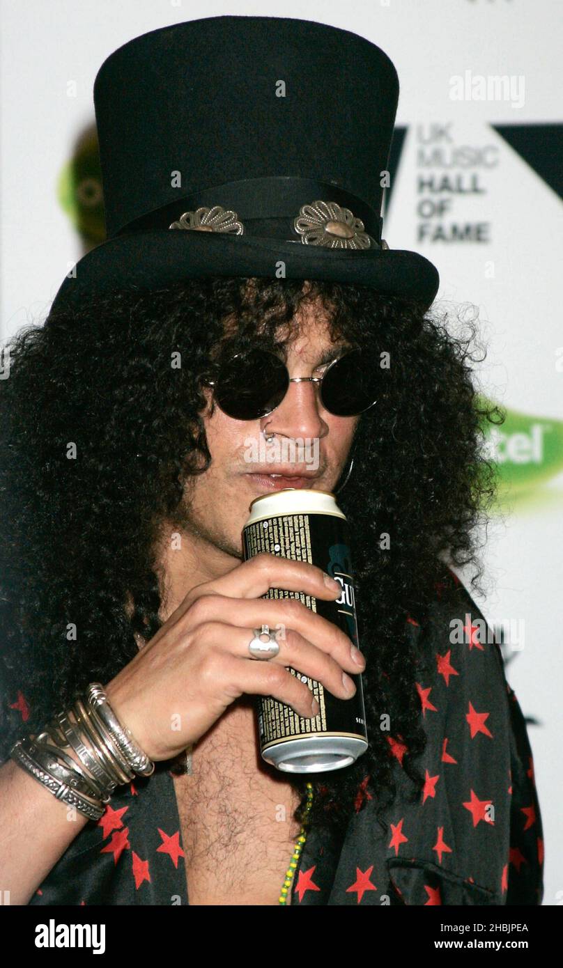 Slash in press room at the Hall of Fame Awards at the Alexandra Palace in North London Stock ...