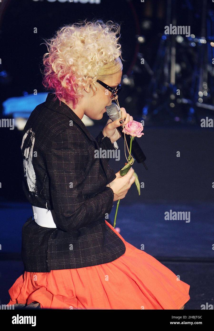 Pink performs live on stage Stock Photo - Alamy