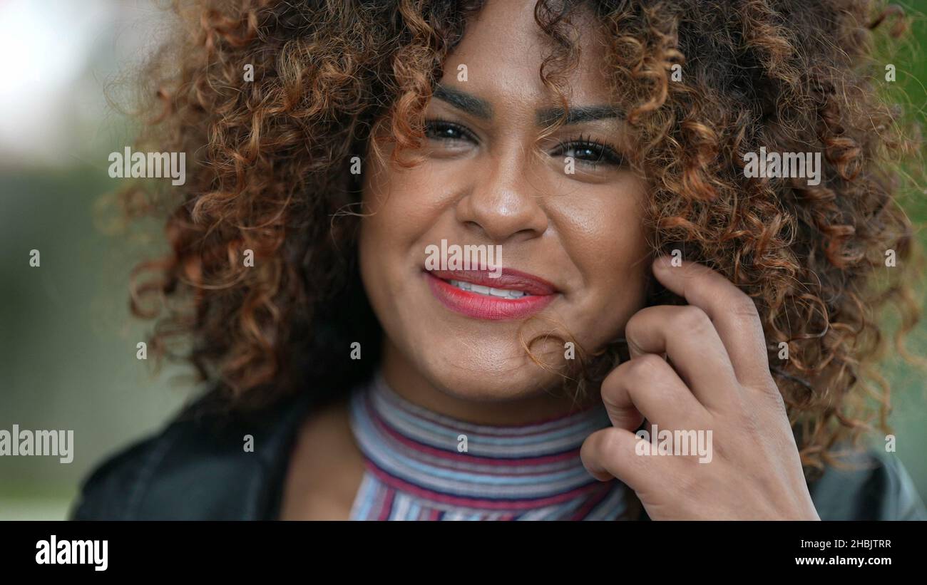 Brazilian woman face smiling emotion Stock Photo - Alamy