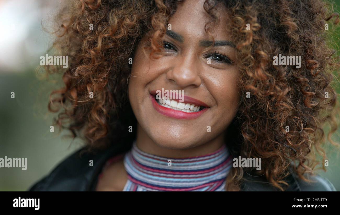 Brazilian woman face smiling emotion Stock Photo - Alamy