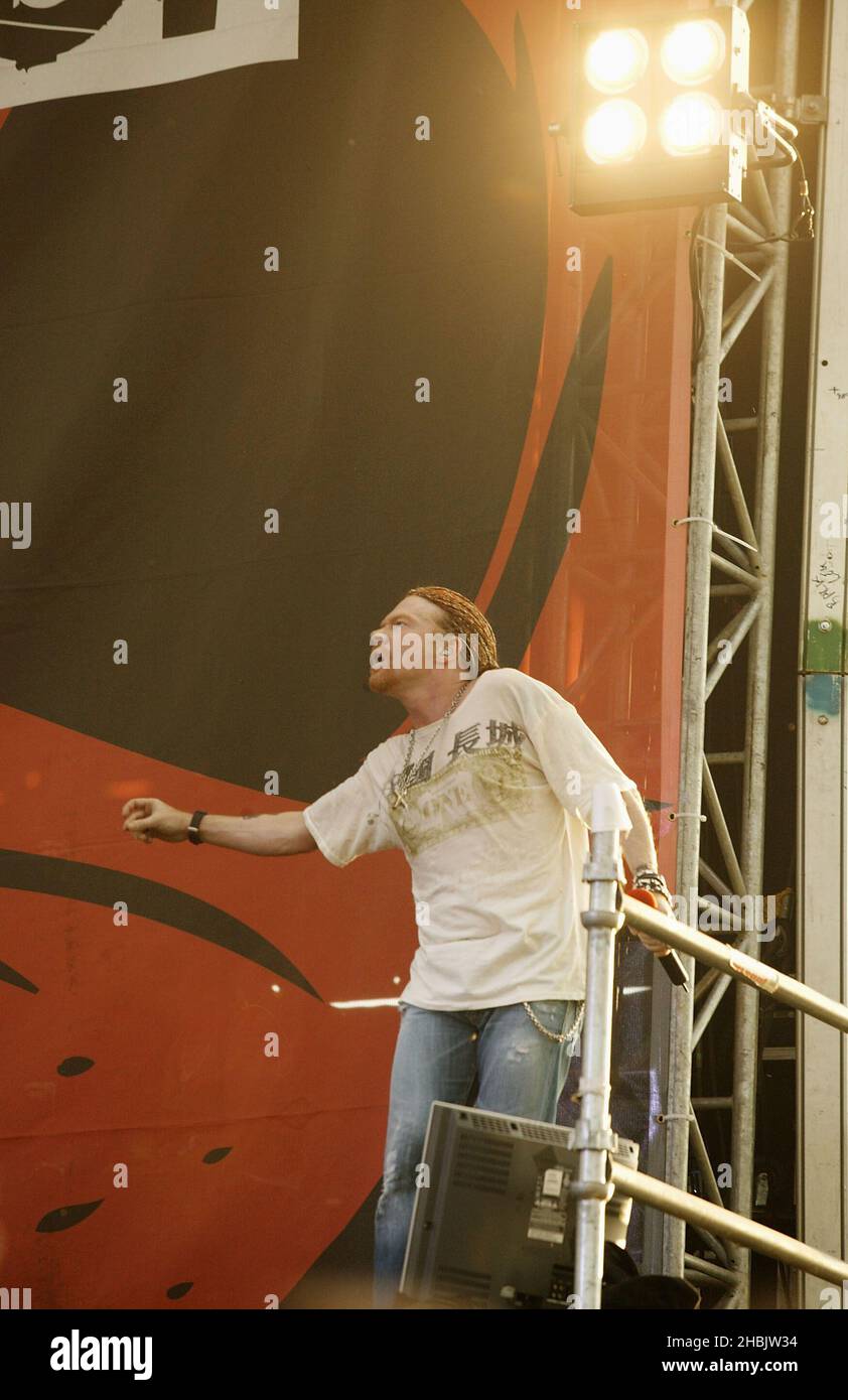 Axl Rose of Guns n Roses performing (view from the crowd Stock Photo ...