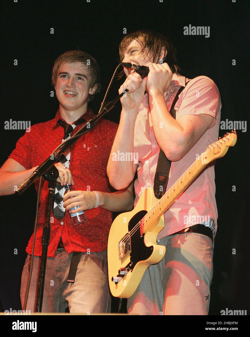 Tom Fletcher and Danny Jones of McFly performing live on stage Stock ...