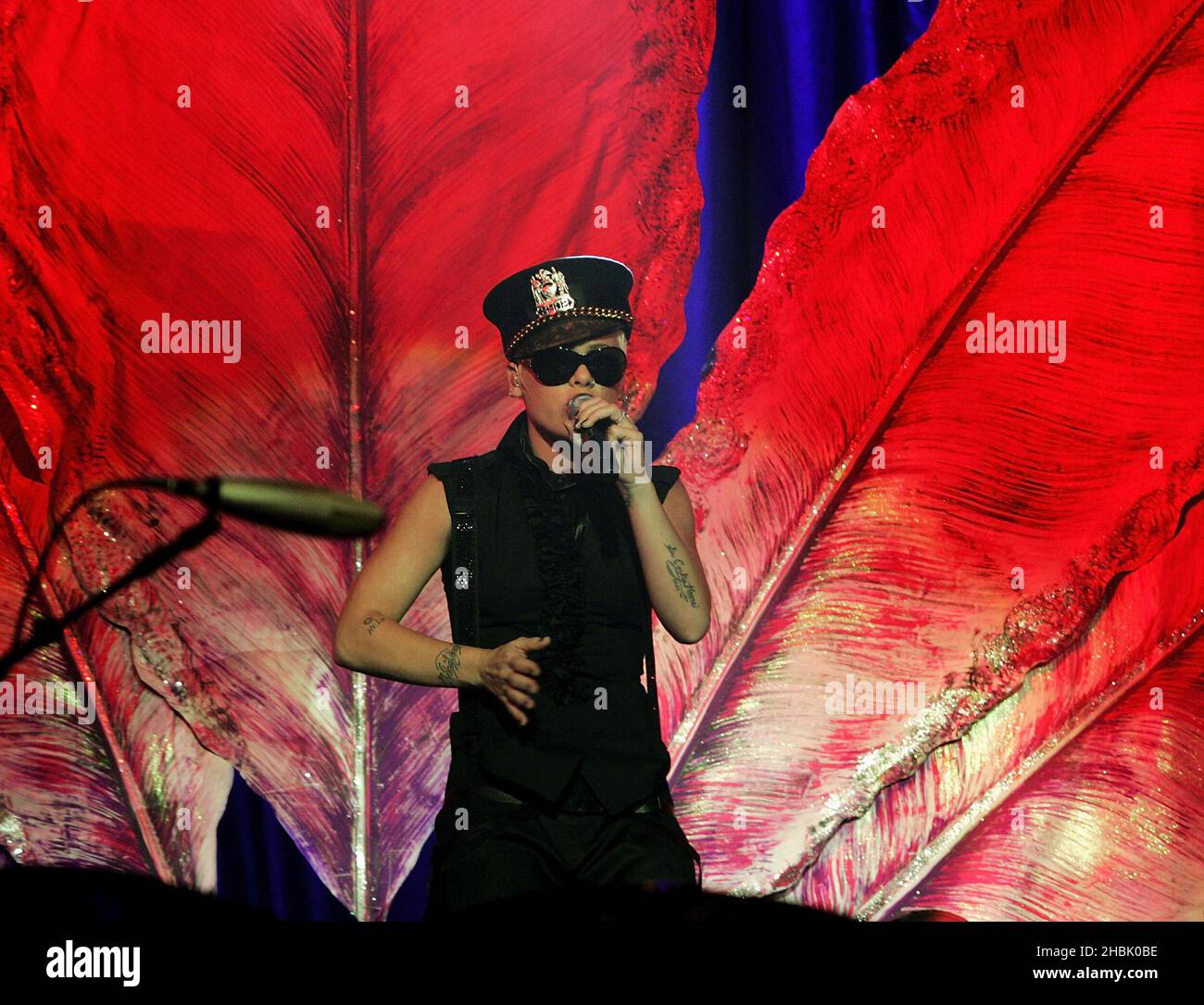 Pink performing at Wembley Arena on October 4, 2006 in London ...