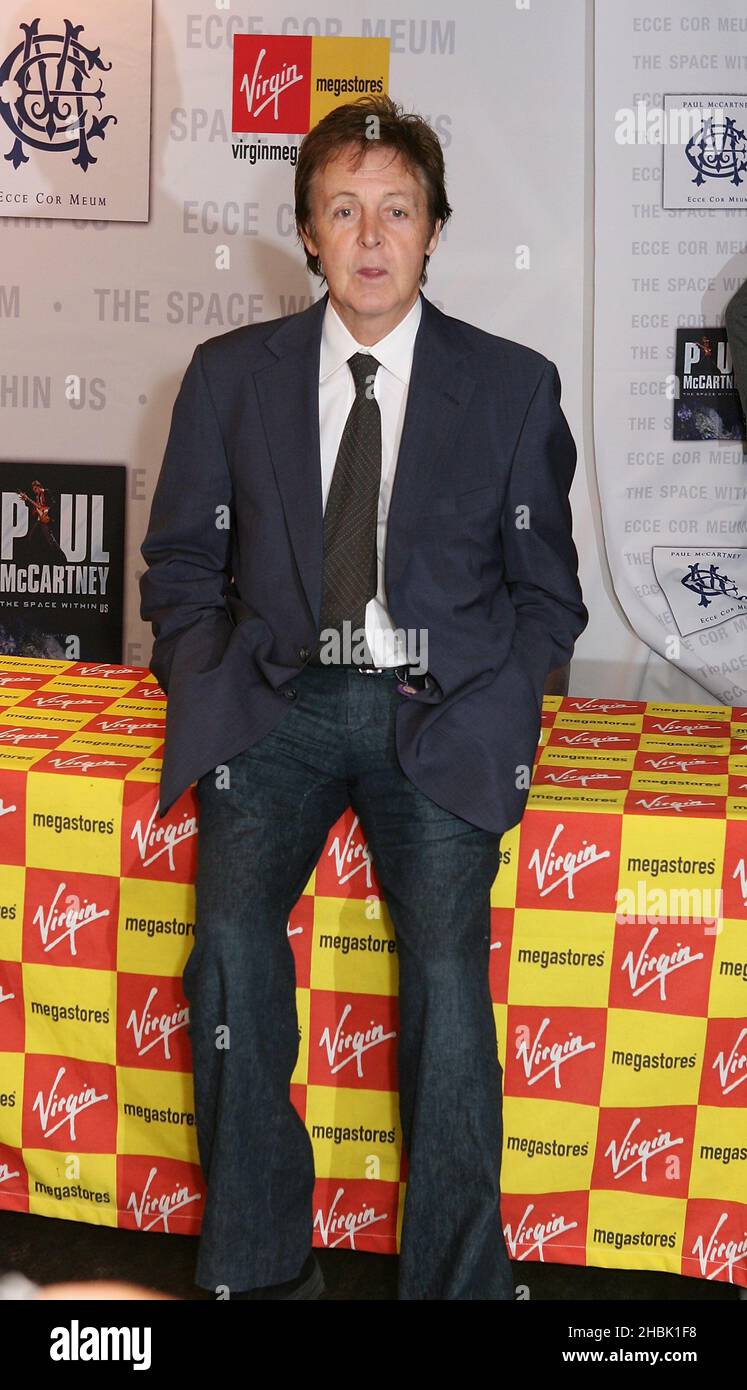 Paul McCartney attending an exclusive UK signing at Virgin Megastore ...
