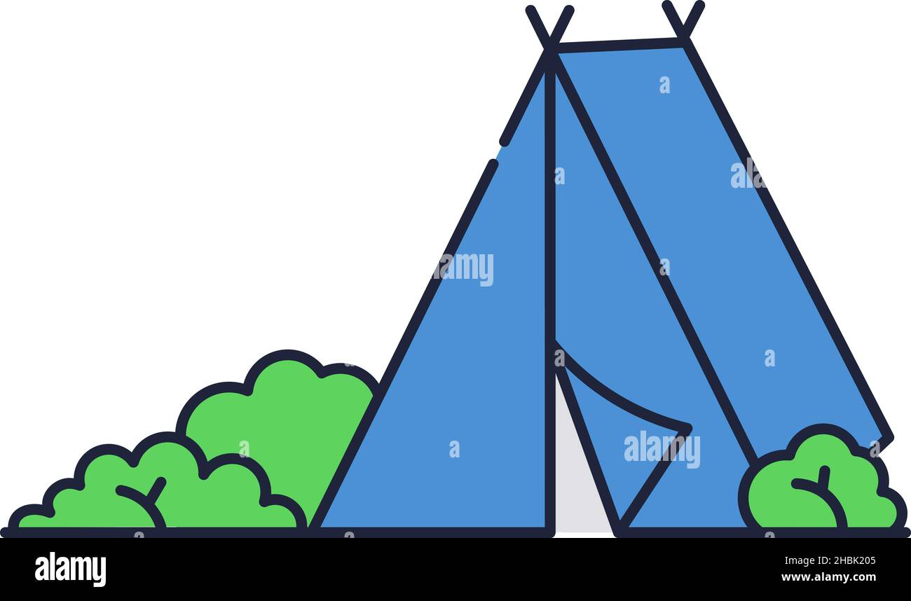 Camp tent in forest icon camping line vector Stock Vector Image & Art ...