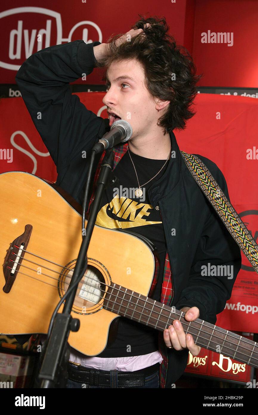 Jamie T performs during an instore gig at Fopp in Camden Town, London ...
