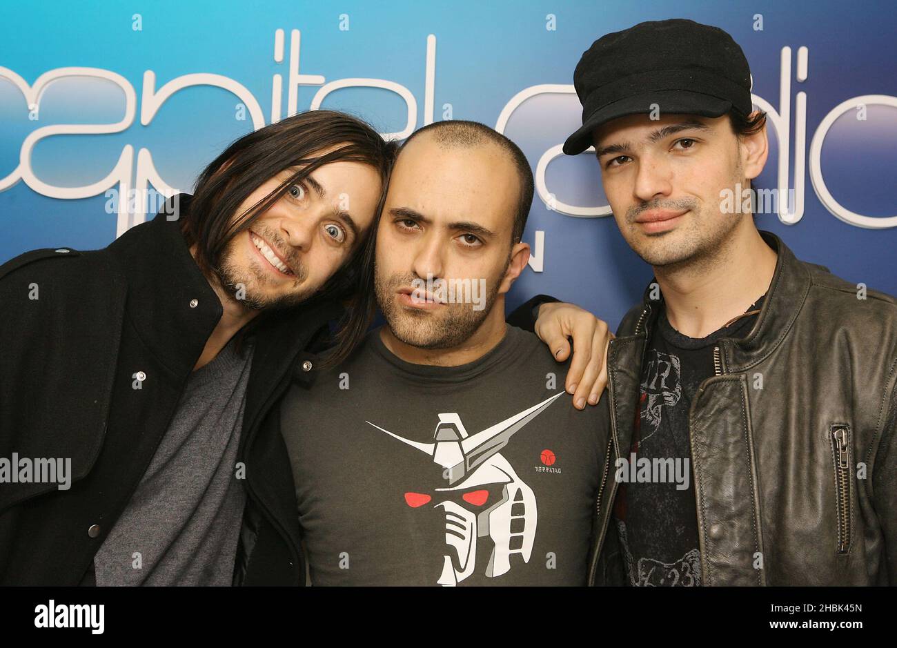 (From left to right) Jared Leto, drive time DJ Lucio and Tomo Milicevic ...