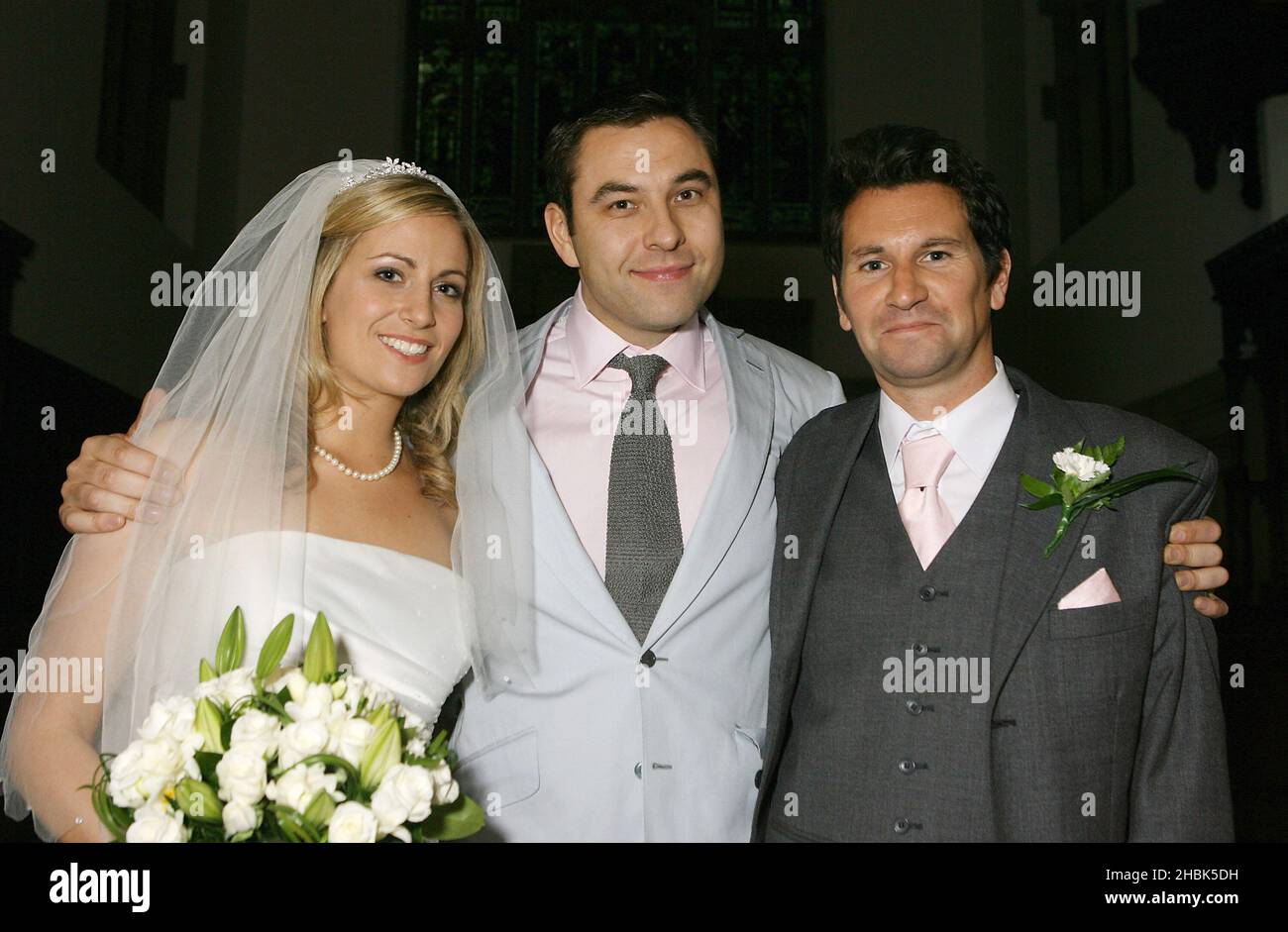 Bride Victoria Kruger, Groom Ben Adams & David Walliams (centre) in St ...