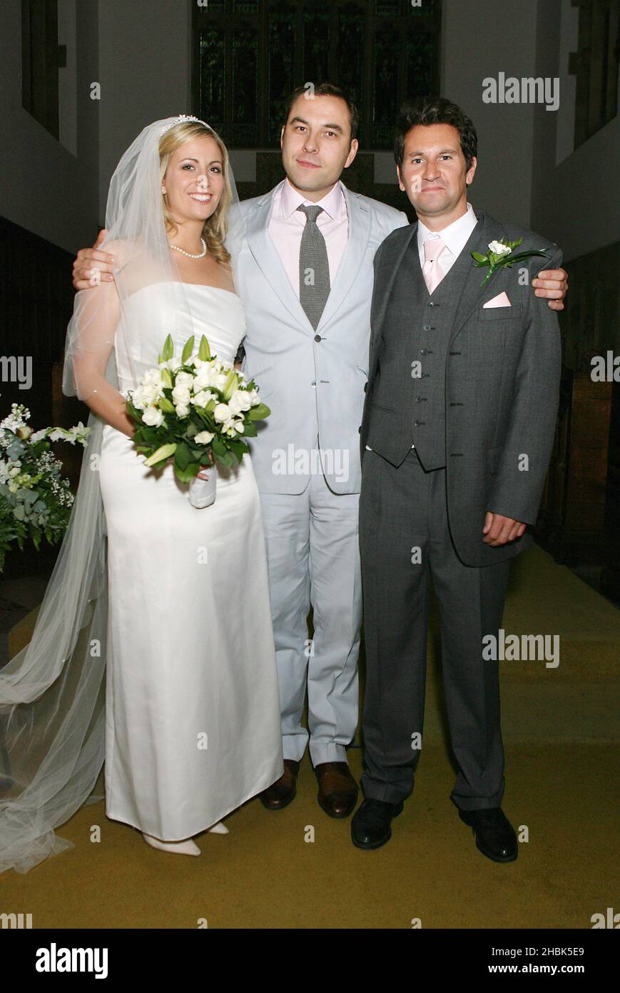 Bride Victoria Kruger, Groom Ben Adams & David Walliams (centre) in St ...