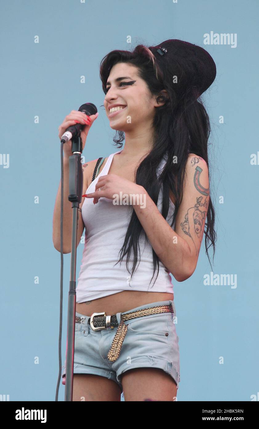 Amy Winehouse performs at Isle of Wight Festival, Newport, on June 9 ...