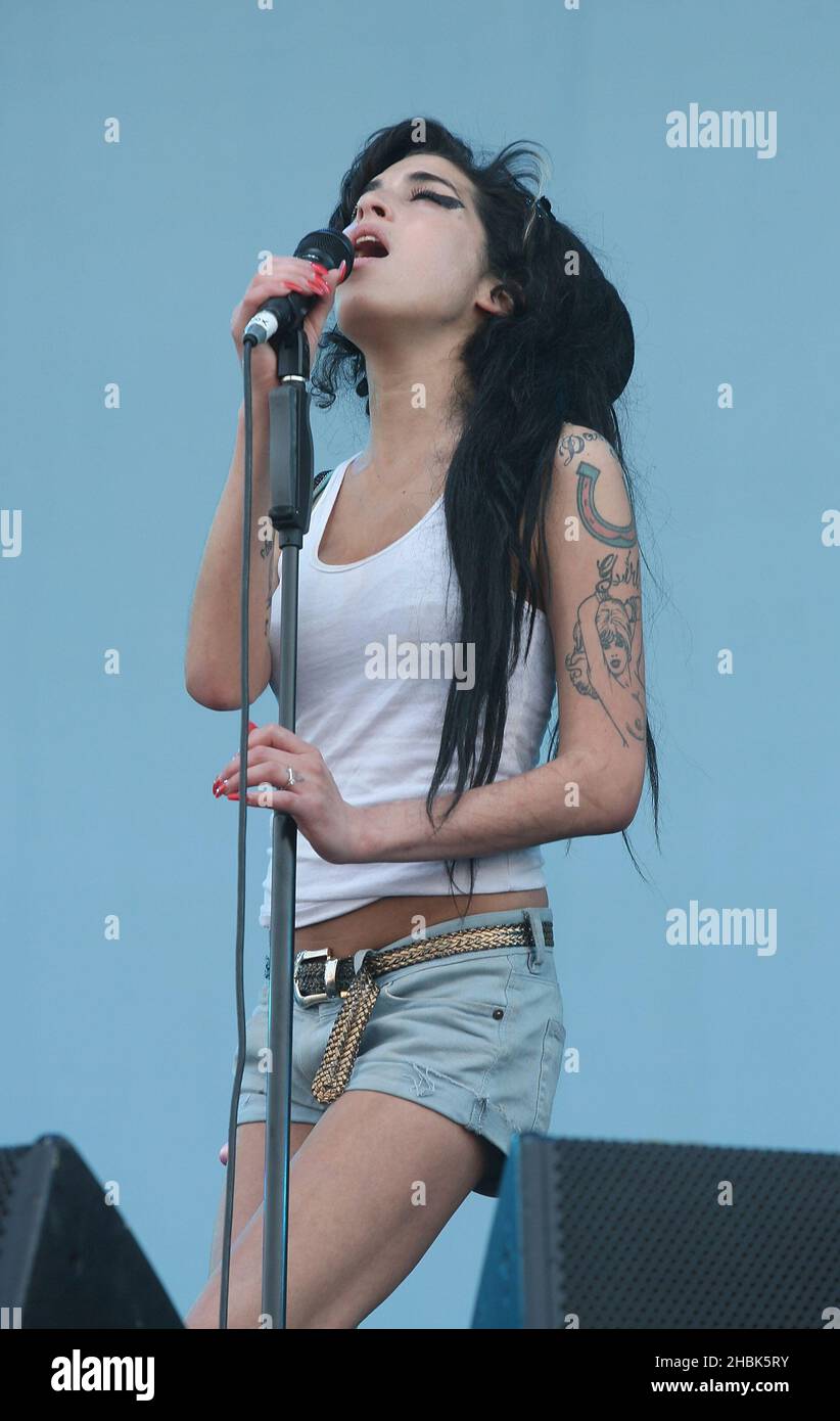 Amy Winehouse performs at Isle of Wight Festival, Newport, on June 9 ...