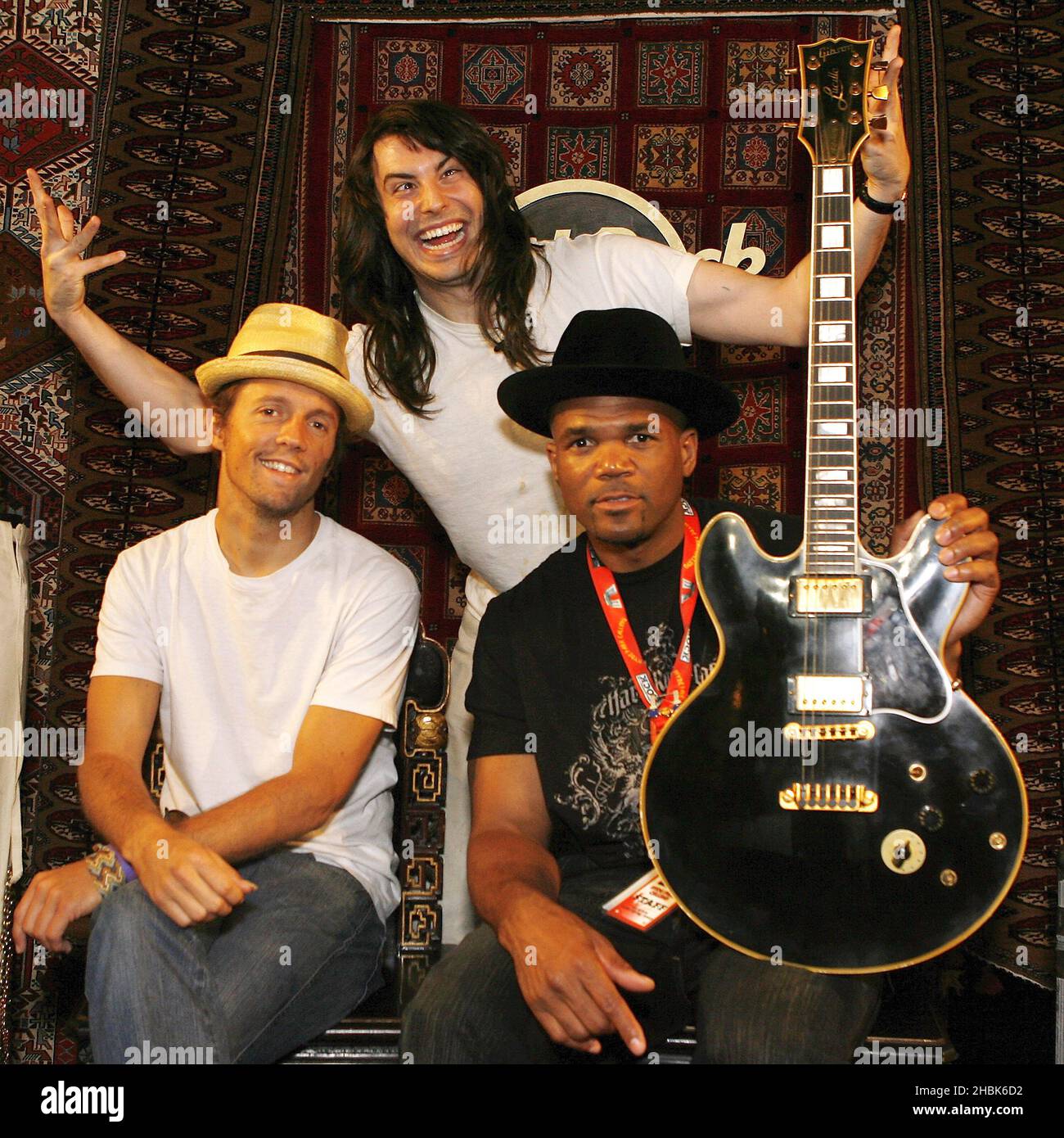 Jason Mraz, (left) Andrew WK (centre) and Darrell McDaniels of Run DMC ...