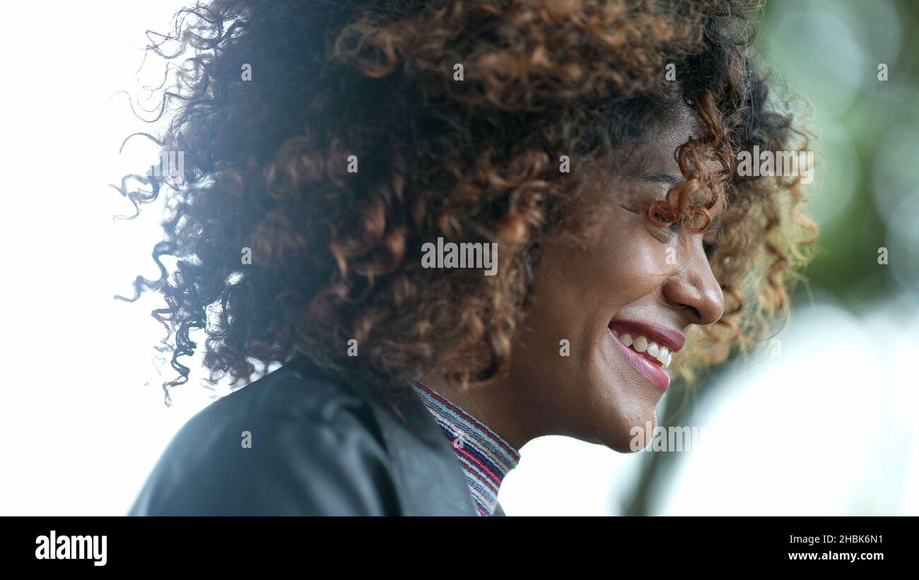 happy black African woman with curly hair nodding yes agreeing Stock ...