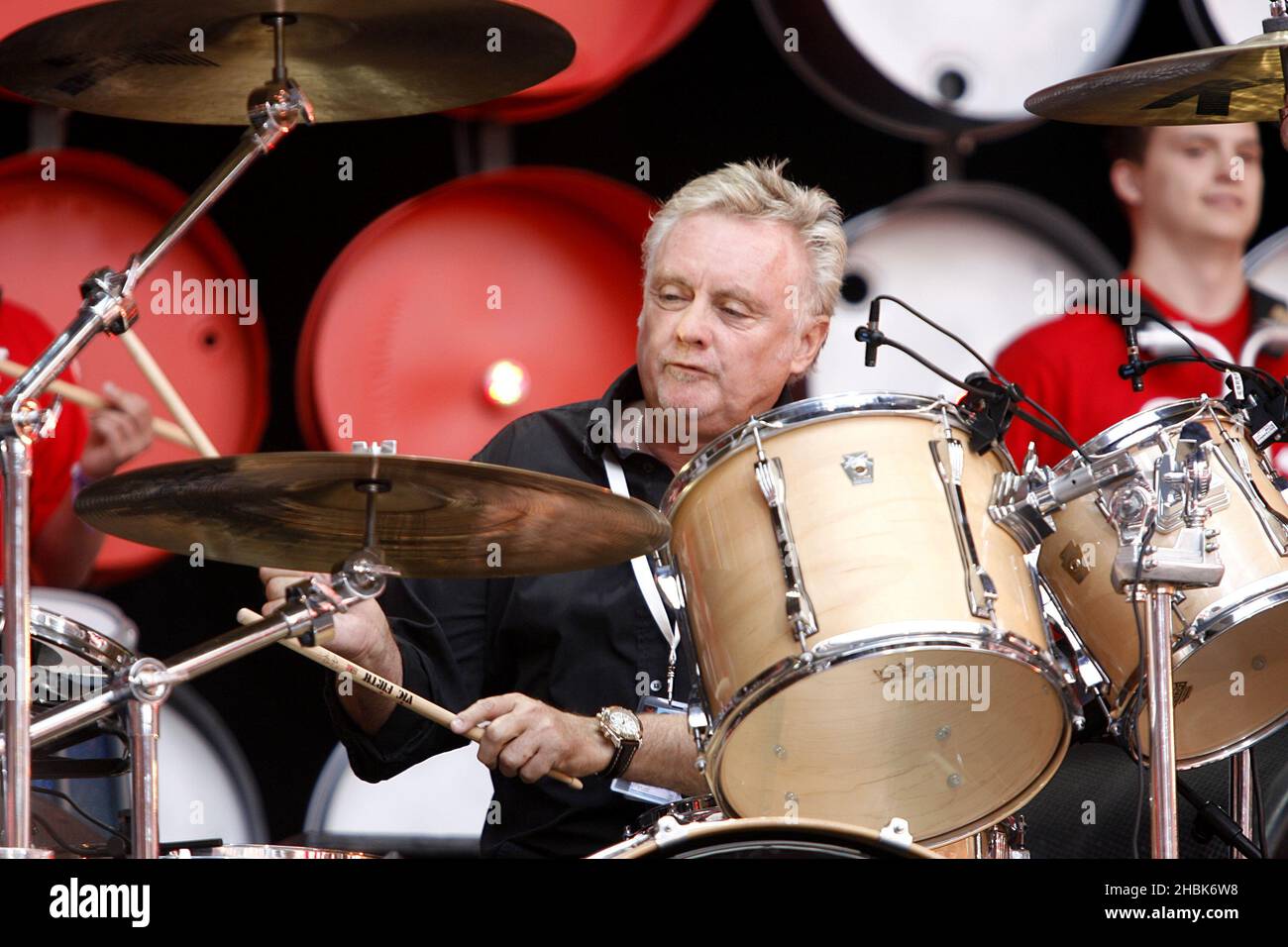 Roger Taylor performs during the charity concert at Wembley Stadium ...